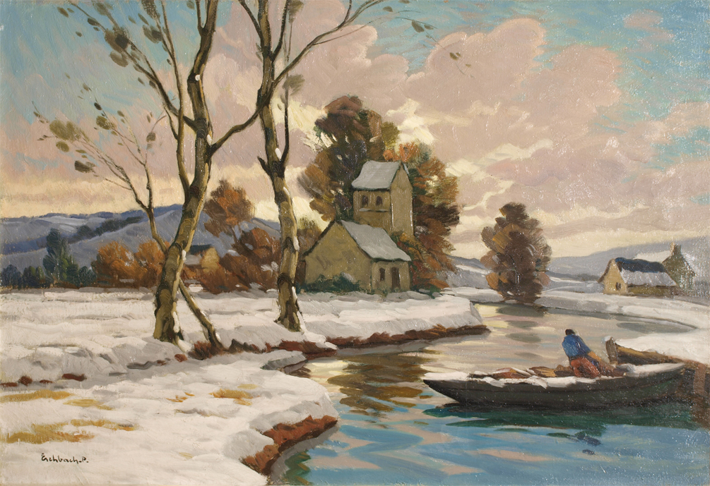 Paul-André ESCHBACH - Pêcheur sous la neige